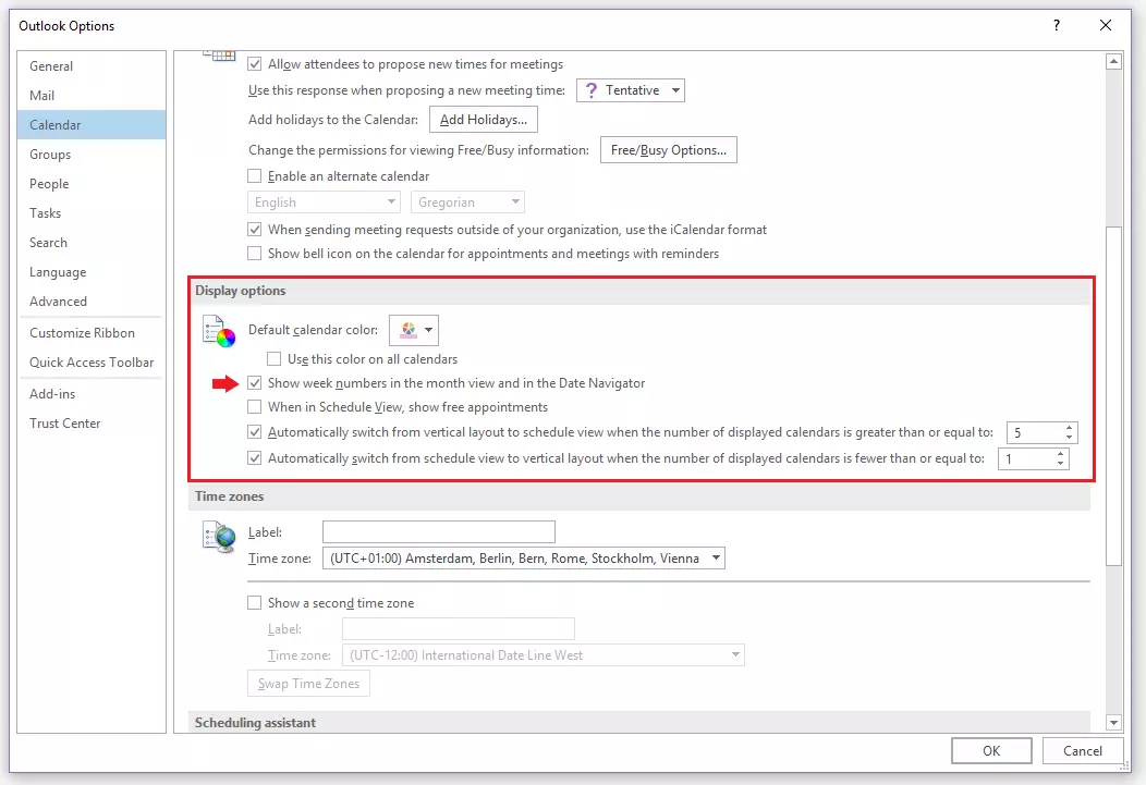 Display calendar week in Outlook - IONOS
