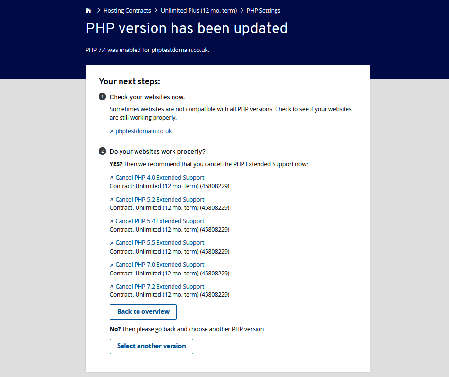 Update your PHP version and cancel PHP Extended Support - IONOS