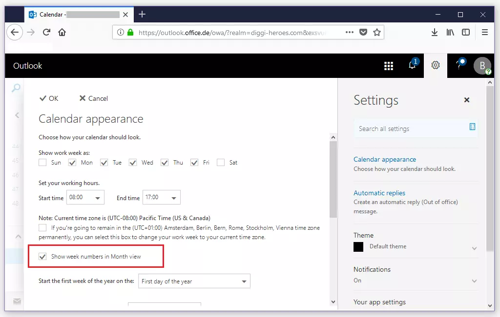 Display calendar week in Outlook - IONOS