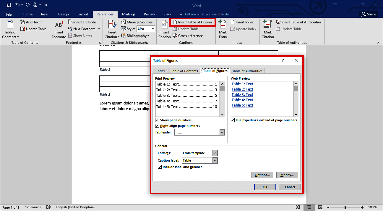 How to insert a table of figures in Word in a few simple steps - IONOS