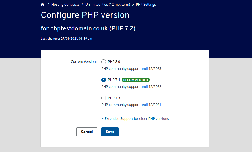Update Your Php Version And Cancel Php Extended Support Ionos