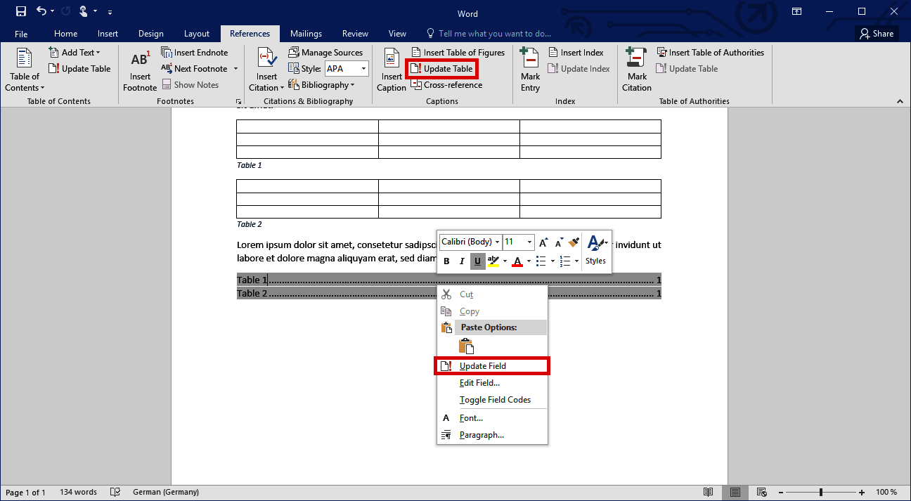 How to insert a table of figures in Word in a few simple steps - IONOS
