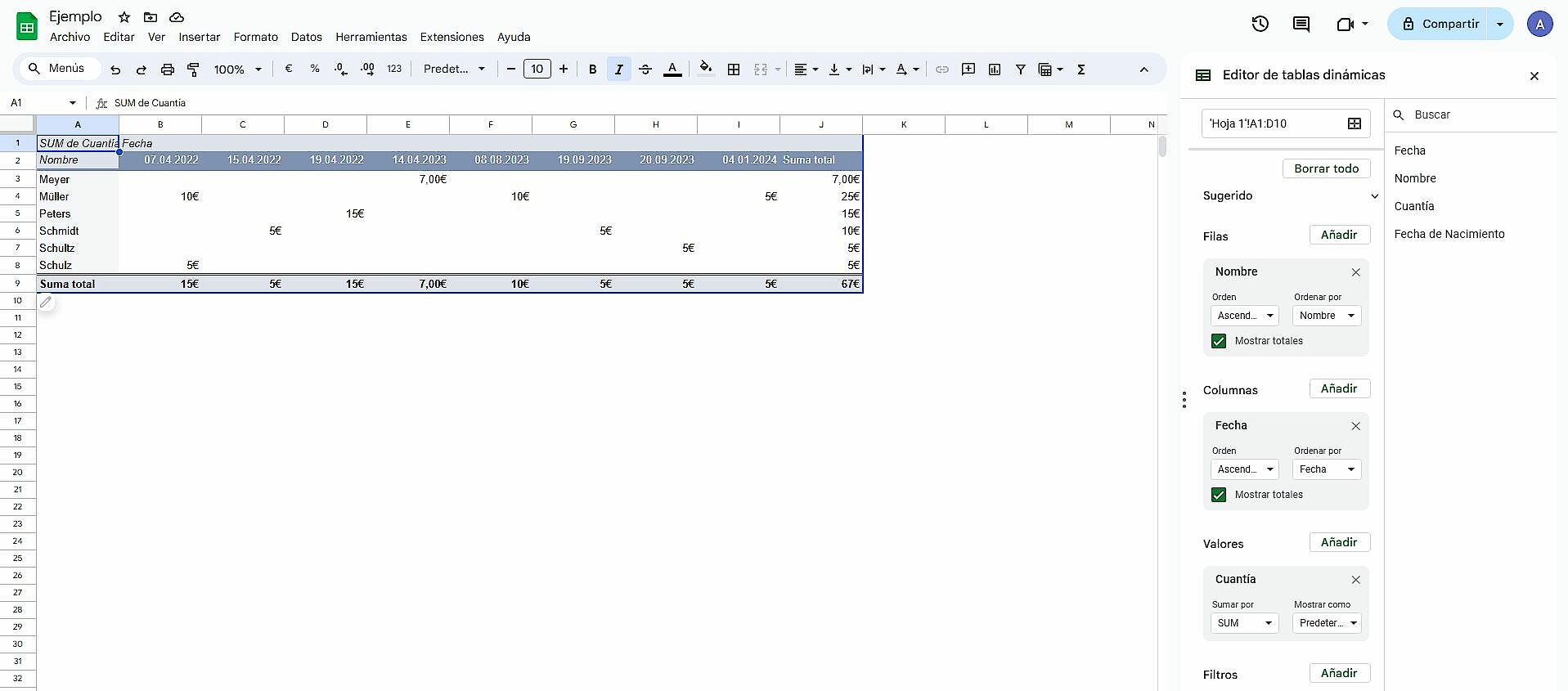 Crear y editar tablas dinámicas en Google Sheets - IONOS