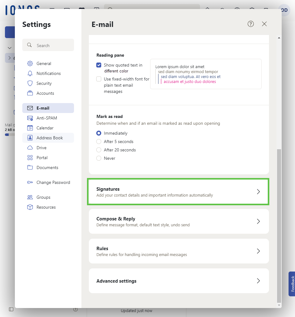 Creating signatures in IONOS webmail - IONOS Help Creating signatures in IONOS webmail - IONOS Help