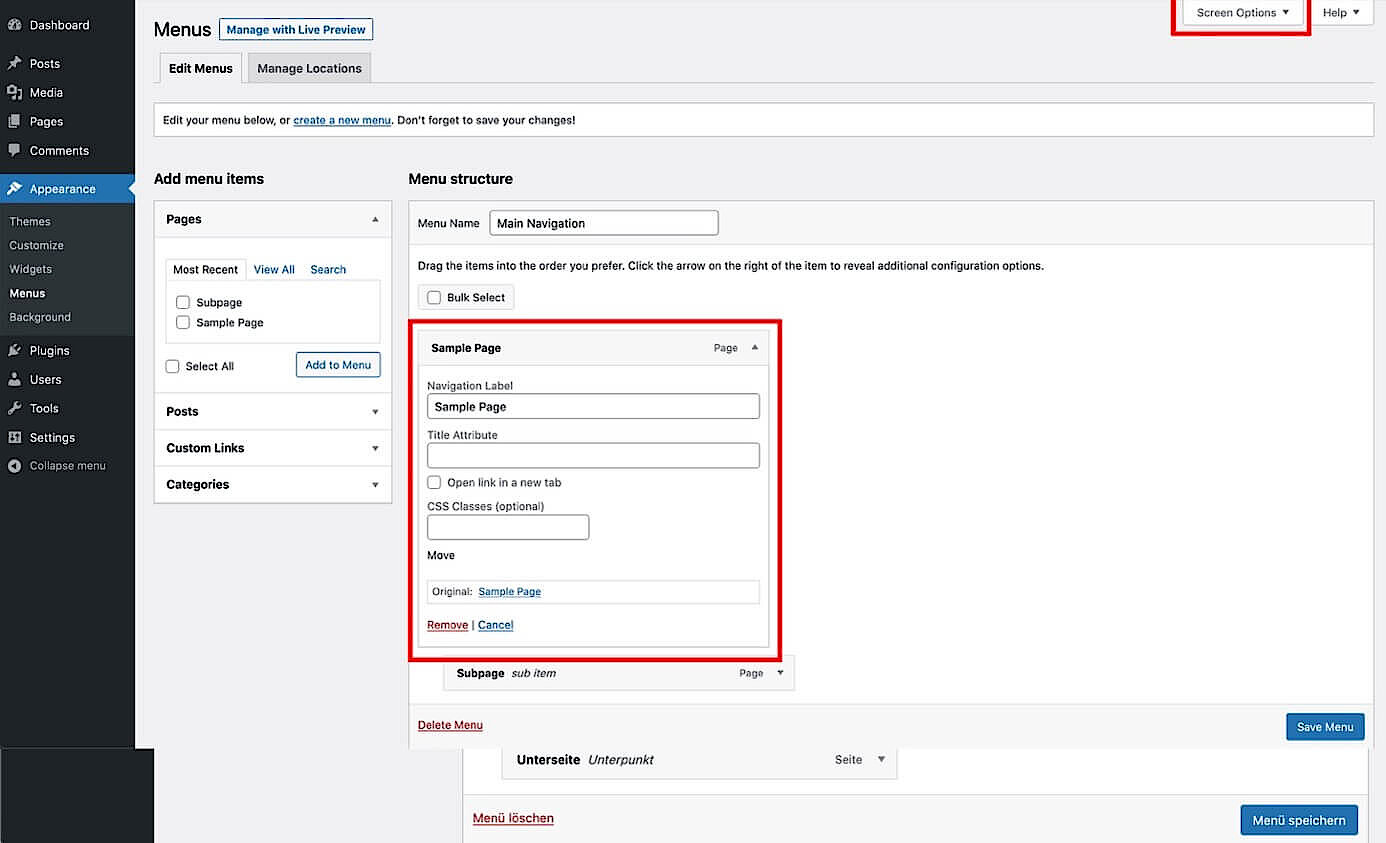Como criar menu WordPress em um site - IONOS
